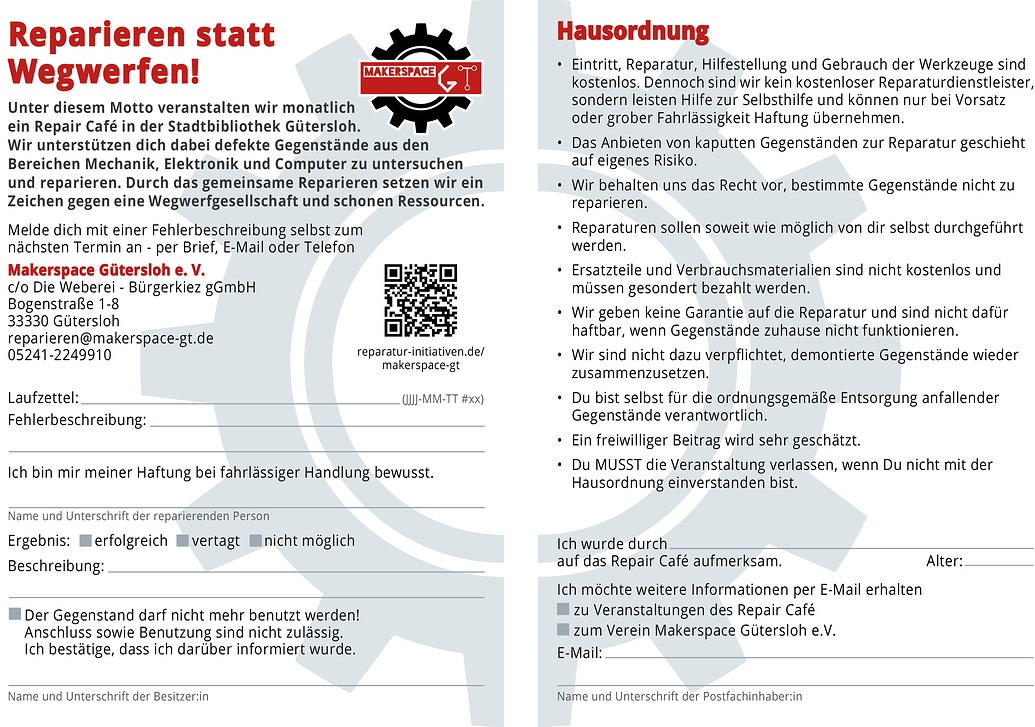 Laufzettel / Flyer - Repair Café - makerspace-gt
